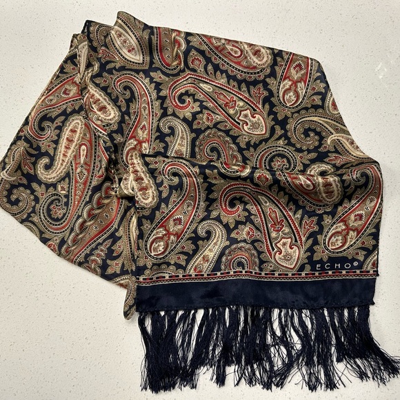 Echo | Accessories | Echo Vintage Paisley 0 Silk Scarf In Navy Gold Red ...
